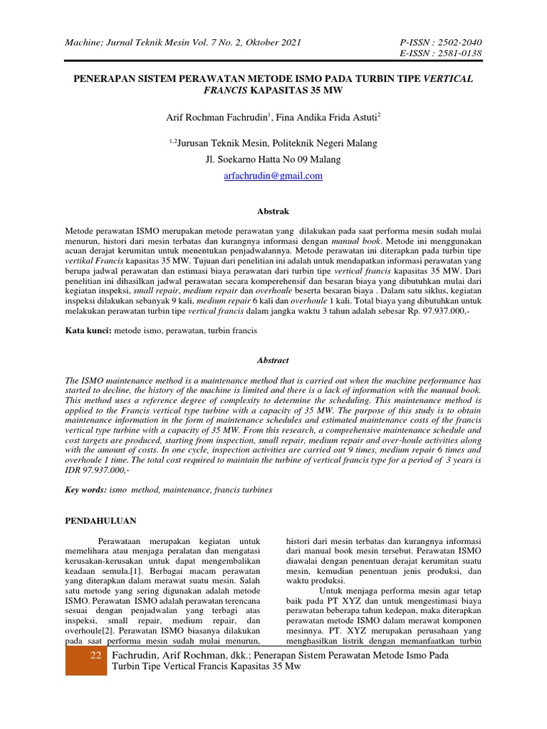 Perawatan ISMO Turbin Francis 35MW | PDF