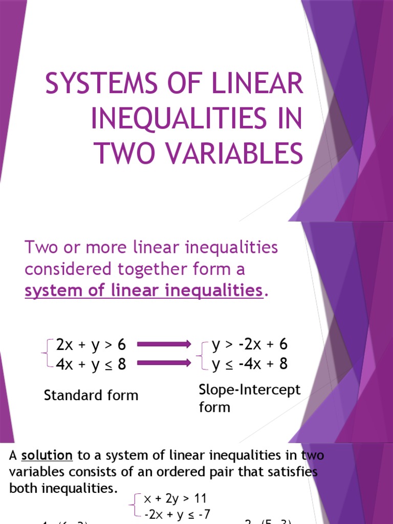Systems of Linear Inequalities in Two Variables | PDF | Equations ...