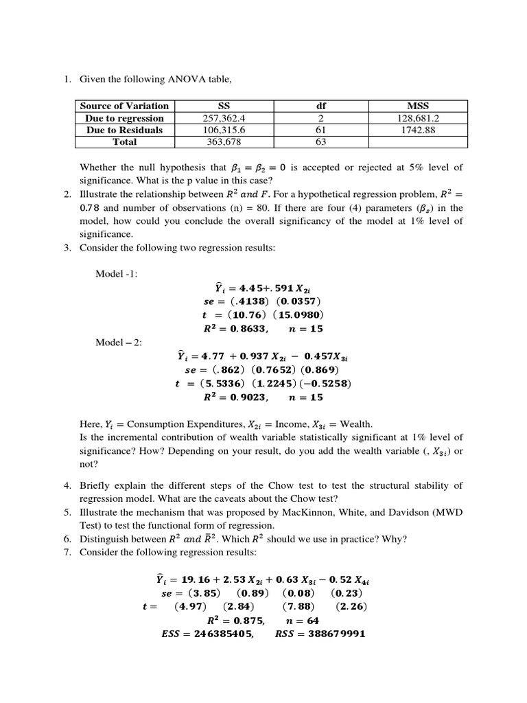 ANOVA table interpretation and p-value calculation | PDF | Statistical Significance | Regression ...