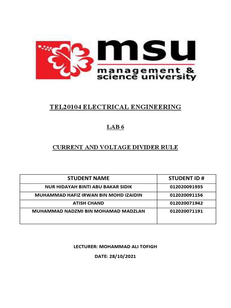 Tel20104 Lab 6 & 7 PDF | PDF | Electrical Network | Series And Parallel Circuits