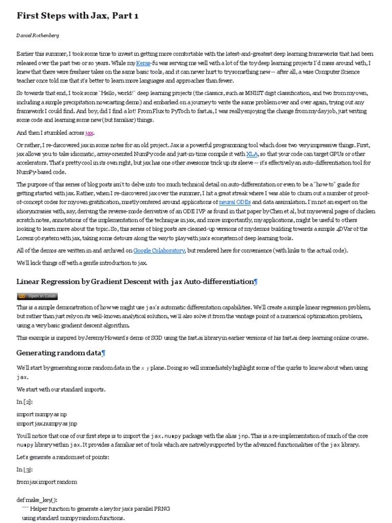 First Steps With Jax, Part 1 - Daniel Rothenberg | PDF | Mean Squared ...