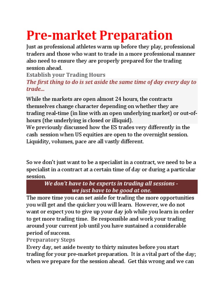 1.pre-Market Preparation | PDF | Market Liquidity | Risk