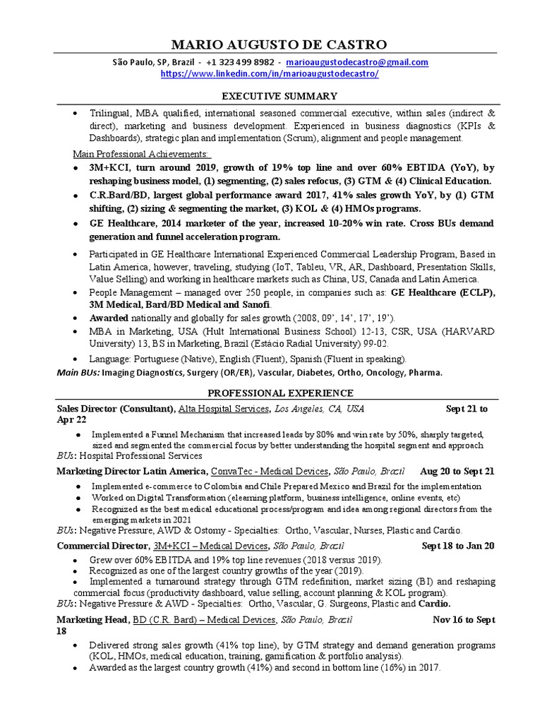 Resume - Mario Castro - EUIT | Download Free PDF | Sales | Customer ...