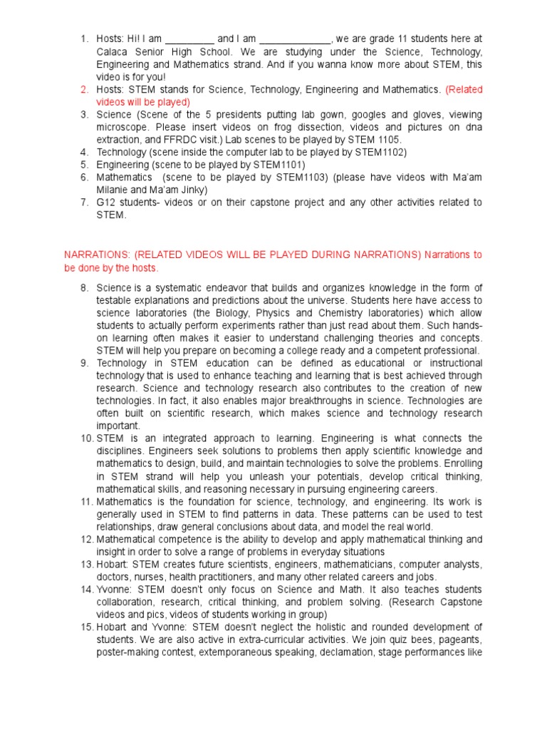 Script For Stem Promotonal Video | PDF | Science, Technology ...