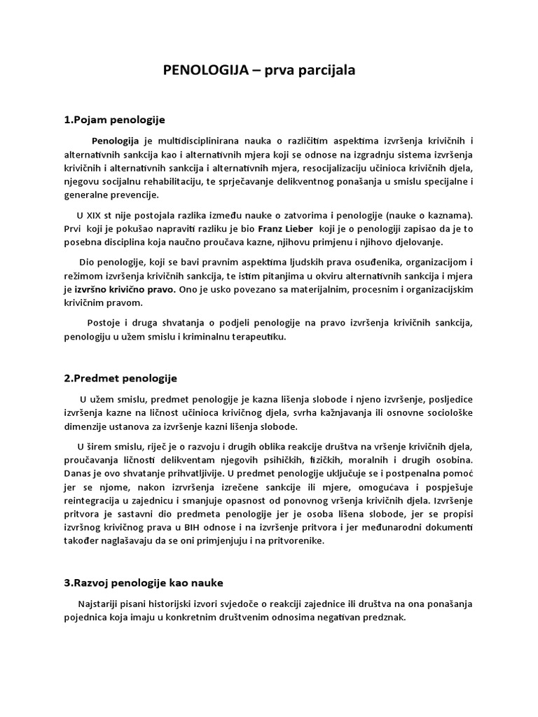Penologija-Prva Parcijala | PDF