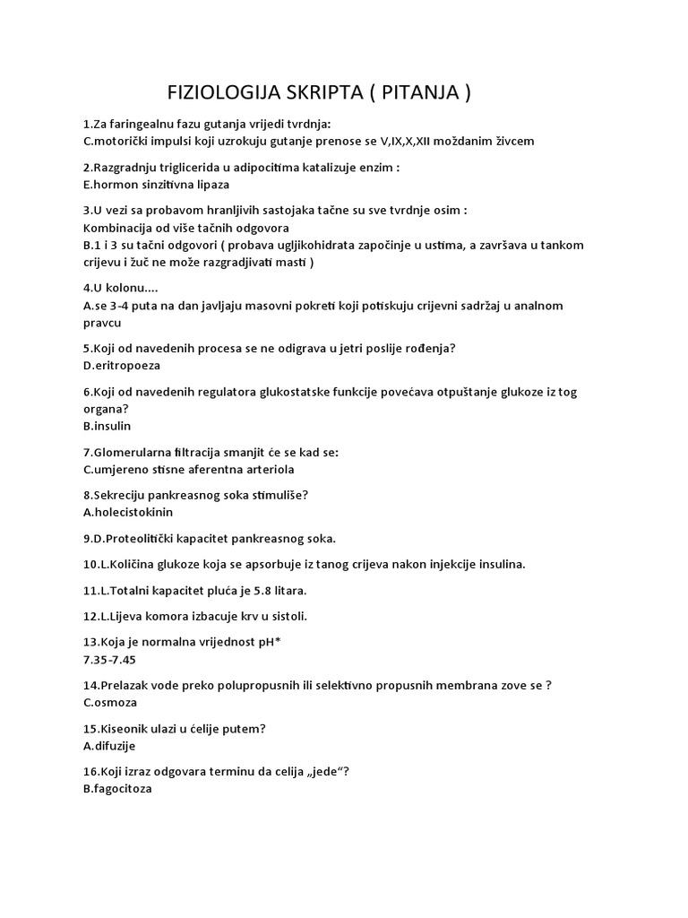 Fiziologija Skripta | PDF