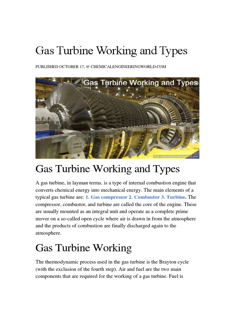 Gas Turbine Working and Types | PDF | Gas Turbine | Engines