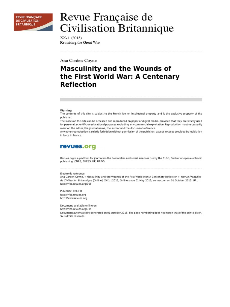 Masculinity and The Wounds of The First World War A Centenary ...