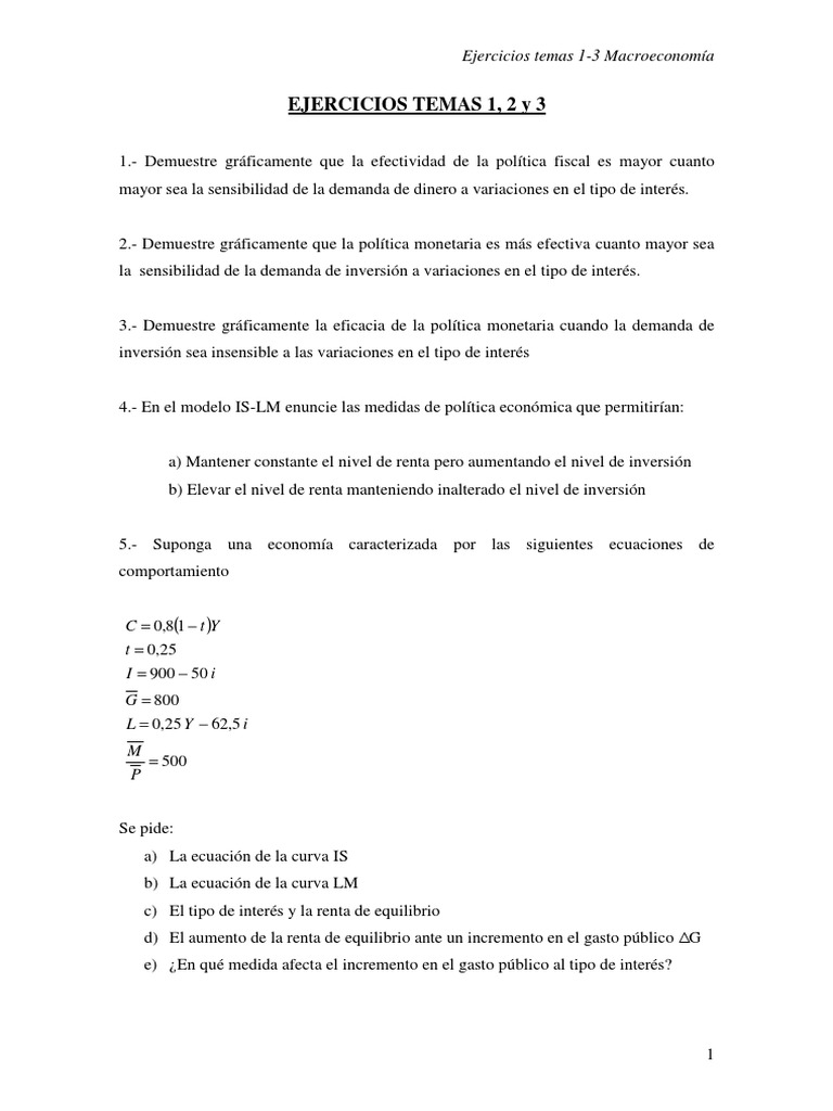 Prácticas Temas 1-3. Enunciados 18-19 | PDF | Macroeconómica | La política fiscal