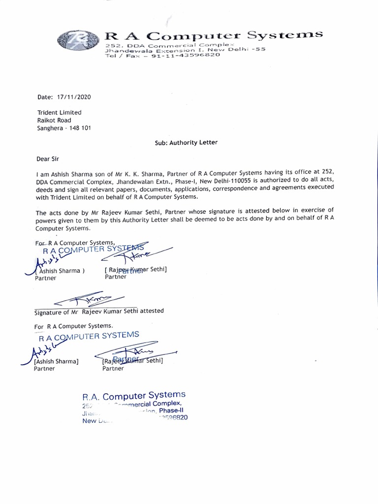 Trident Authority Letter 28112020 PDF | PDF