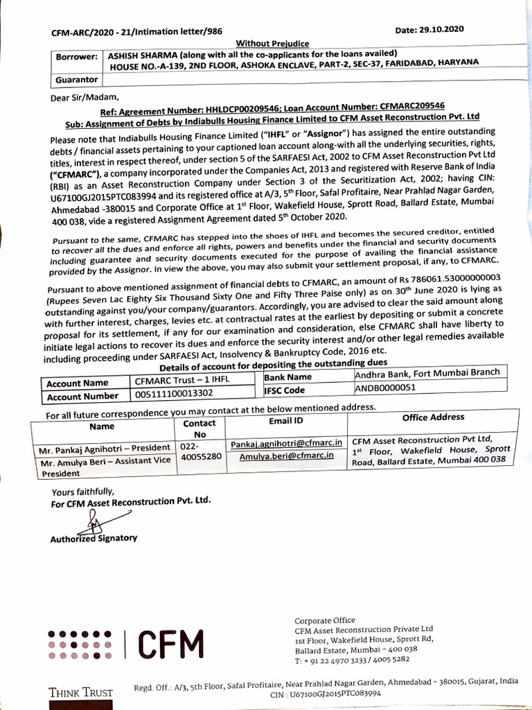 CFM - 29october Intimation PDF | PDF | Bankruptcy | Reserve Bank Of India
