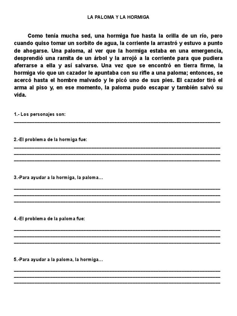Fábula: La Paloma y la Hormiga | PDF | Poesía | Ficción general