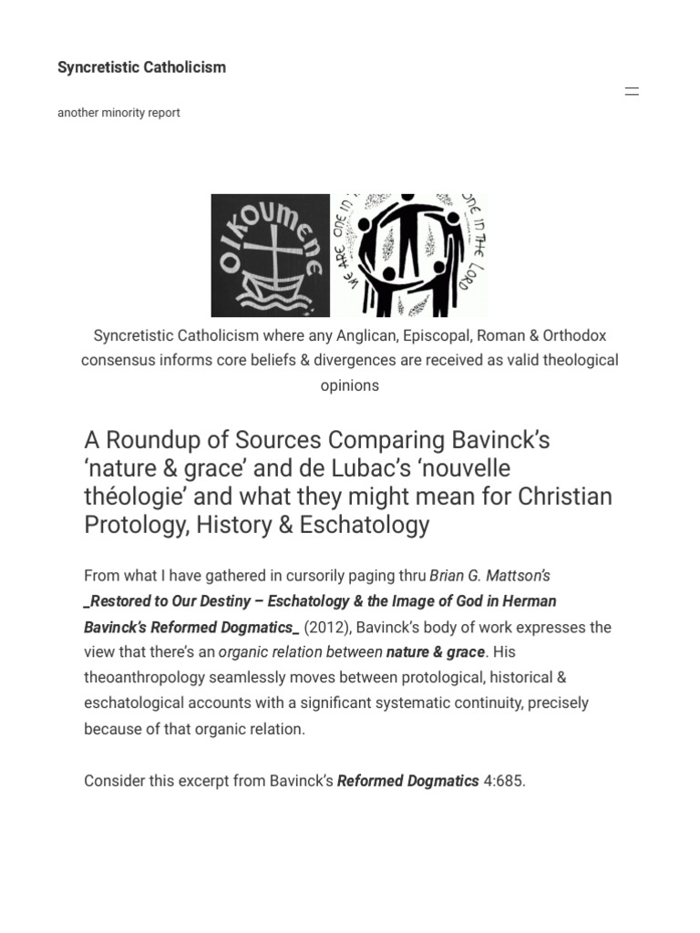 A Roundup of Sources Comparing Bavinck's Nature & Grace' and de | PDF ...