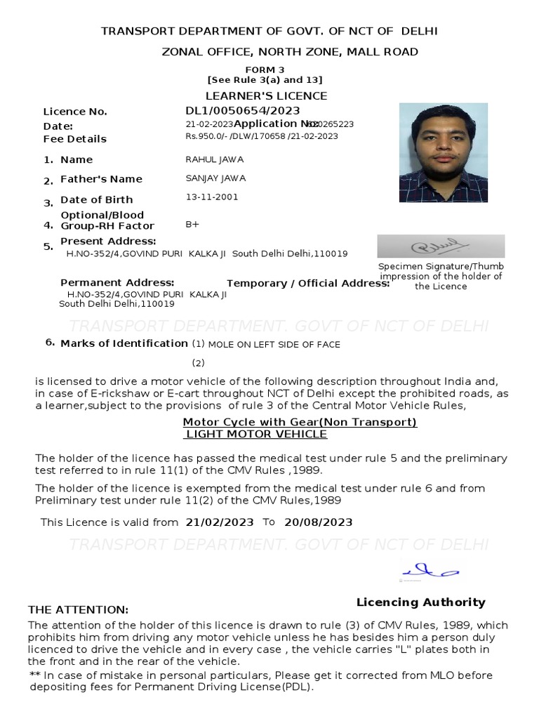 Transport Department of Govt. of NCT of Delhi | PDF | Driver's License ...