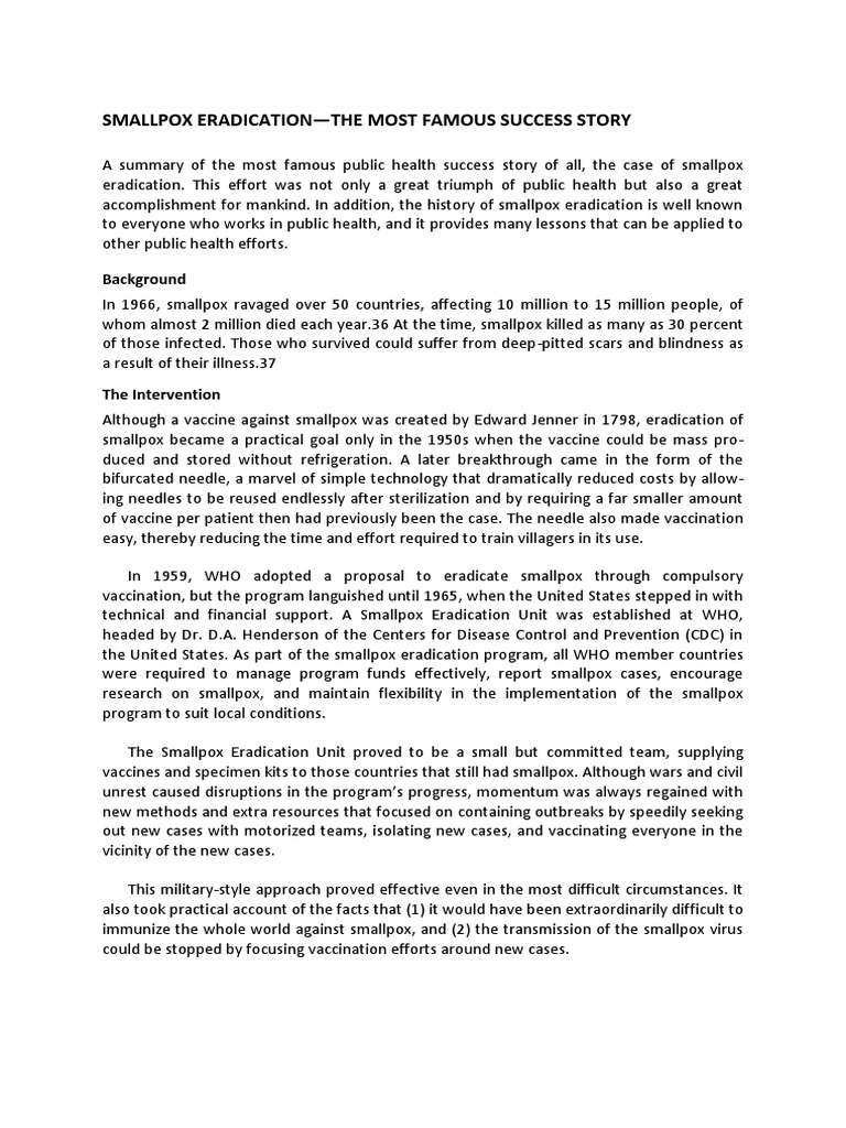 Case study SMALLPOX ERADICATION | PDF | Smallpox | Vaccination