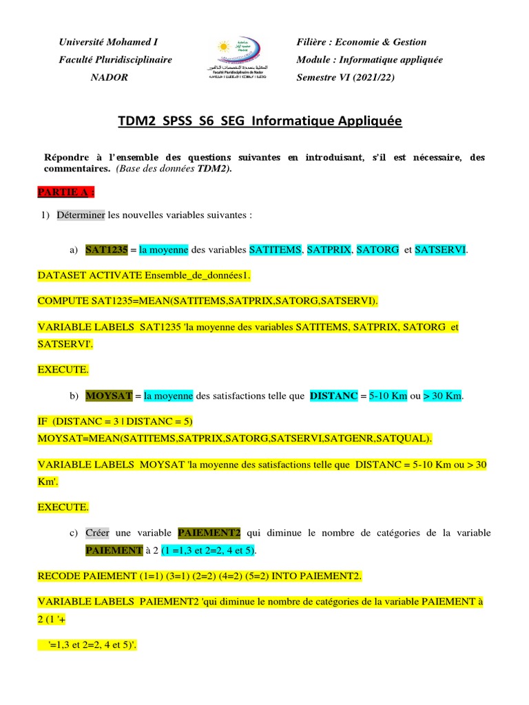TDM2 SPSS 2022 PDF | PDF | Informatique | Informatique