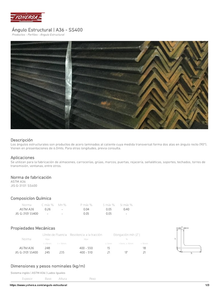 Ángulos Estructurales de Acero A36 y SS400 | PDF | Sistema ...