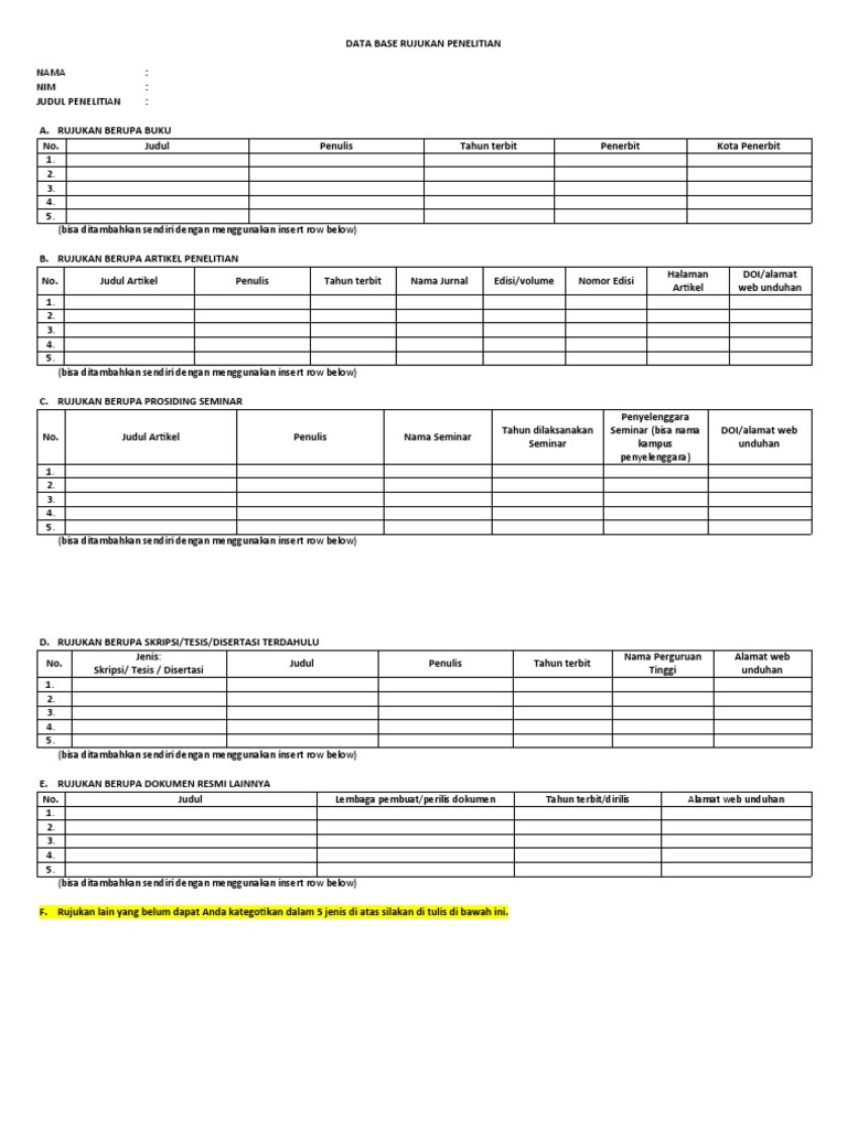 Format Kelengkapan Database Rujukan | PDF