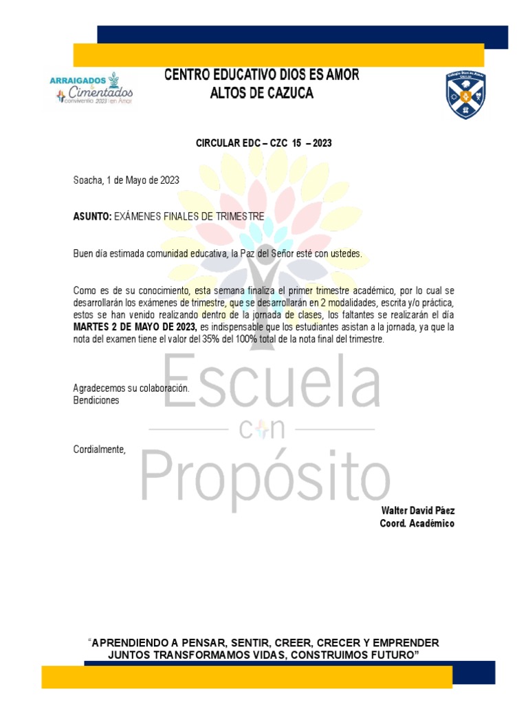 CIRCULAR 15 - Exa. Finales I TRI | PDF