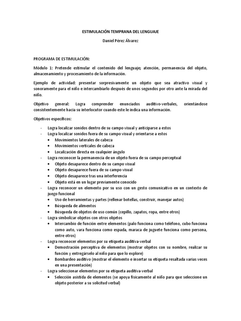 Estimulación Temprana Del Lenguaje | PDF | Juguetes | Conceptos ...