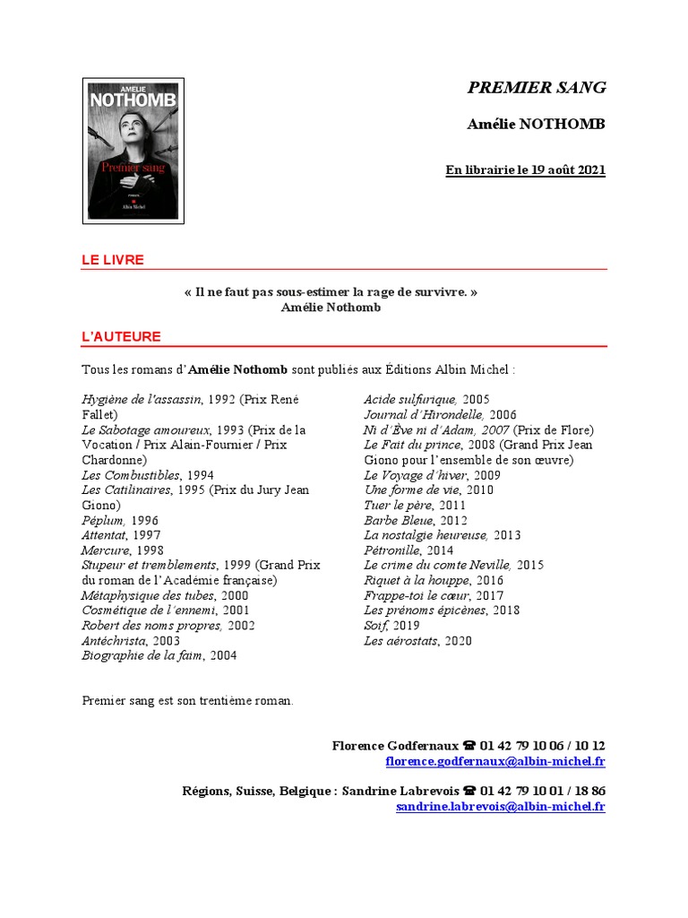 NOTHOMB - Premier Sang PDF | PDF