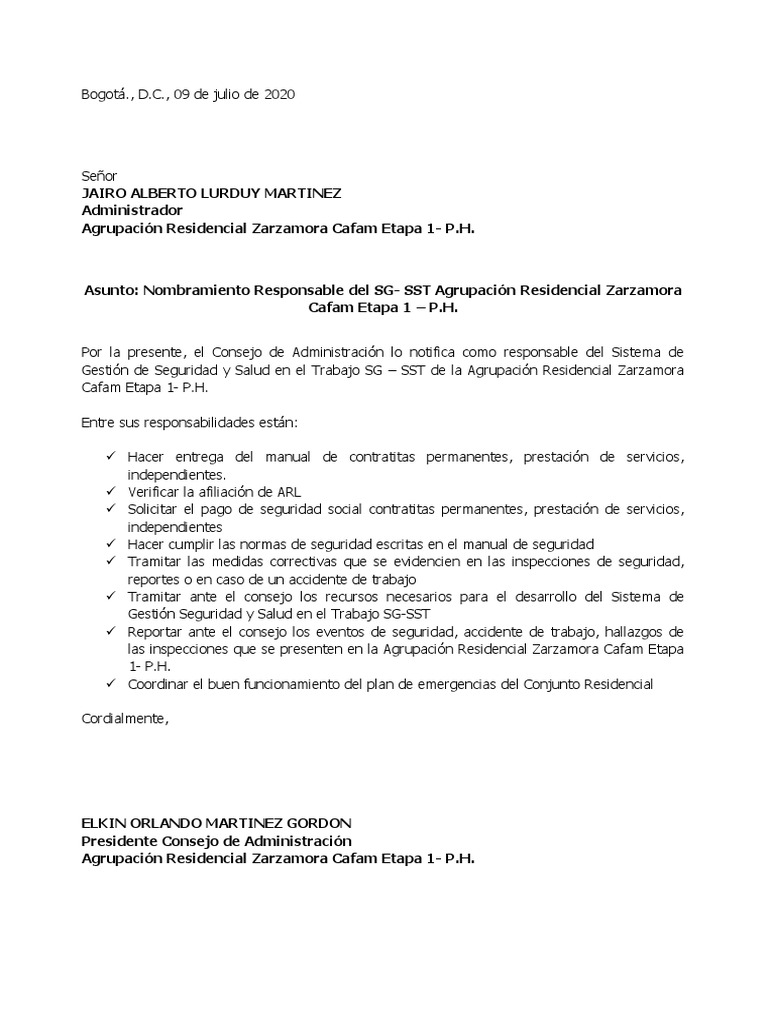 SST - Fto-01 Carta de Nombramiento | PDF