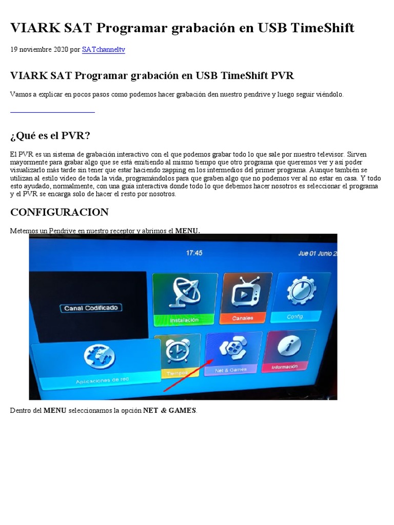 VIARK SAT Programar grabación en USB TimeShift.pdf | PDF