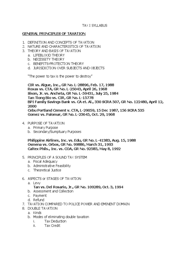 Tax I Syllabus Overview | PDF | Taxes | Taxation