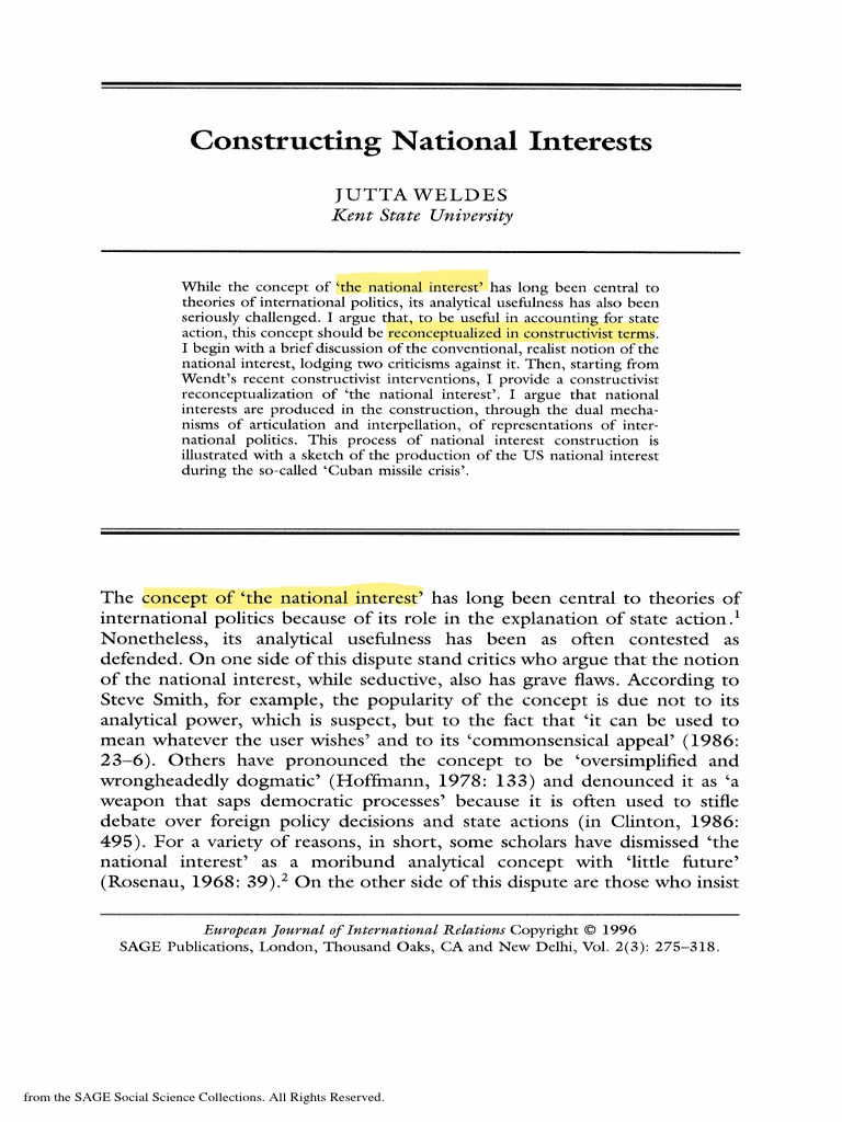 Weldes, Jutta. 1996. "Constructing National Interests."p. 275-289 | PDF