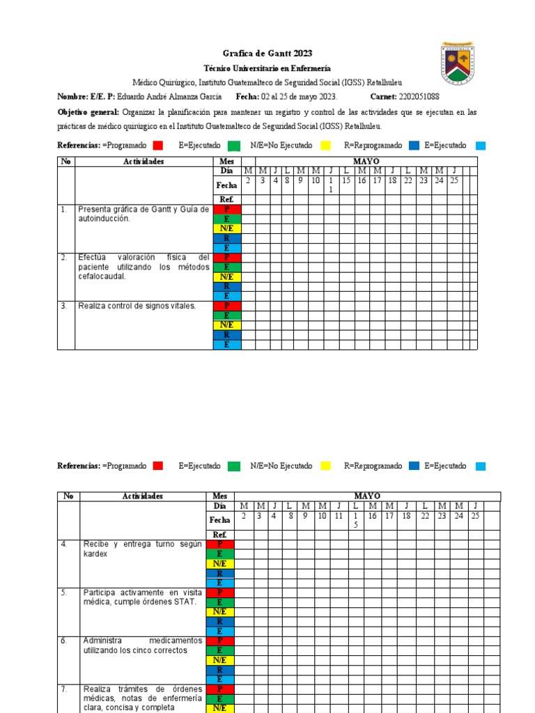 Grafica de Gantt QUIRÚRGICO 2023 | PDF | Enfermería | Especialidades Medicas