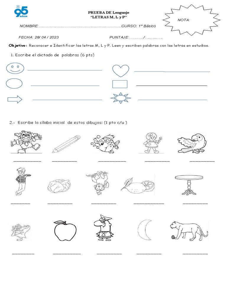 Prueba Lenguaje Letra L, M y P | PDF