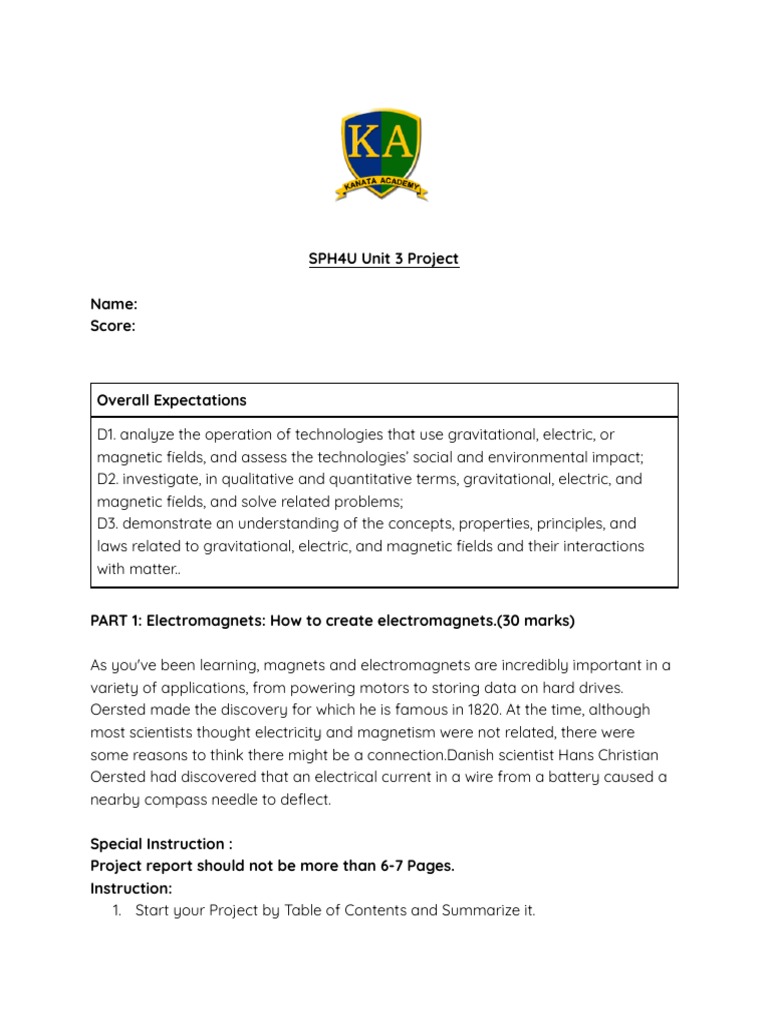 Gagan - SPH4U Unit 3 Exampler | PDF | Magnetic Field | Magnetism