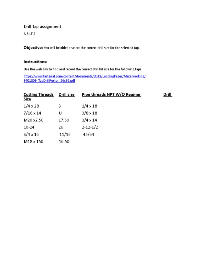 Drill Tap assignment (2).docx | PDF