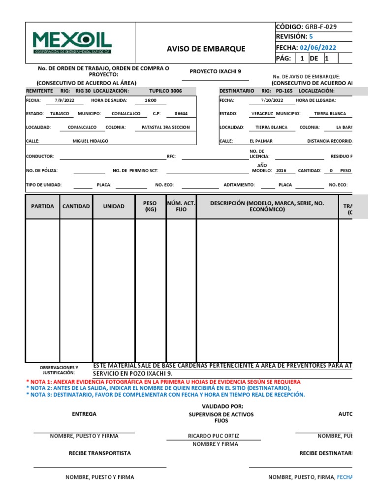 GRB-F-029 Aviso Embarque | PDF | Fertilizante | Plantas