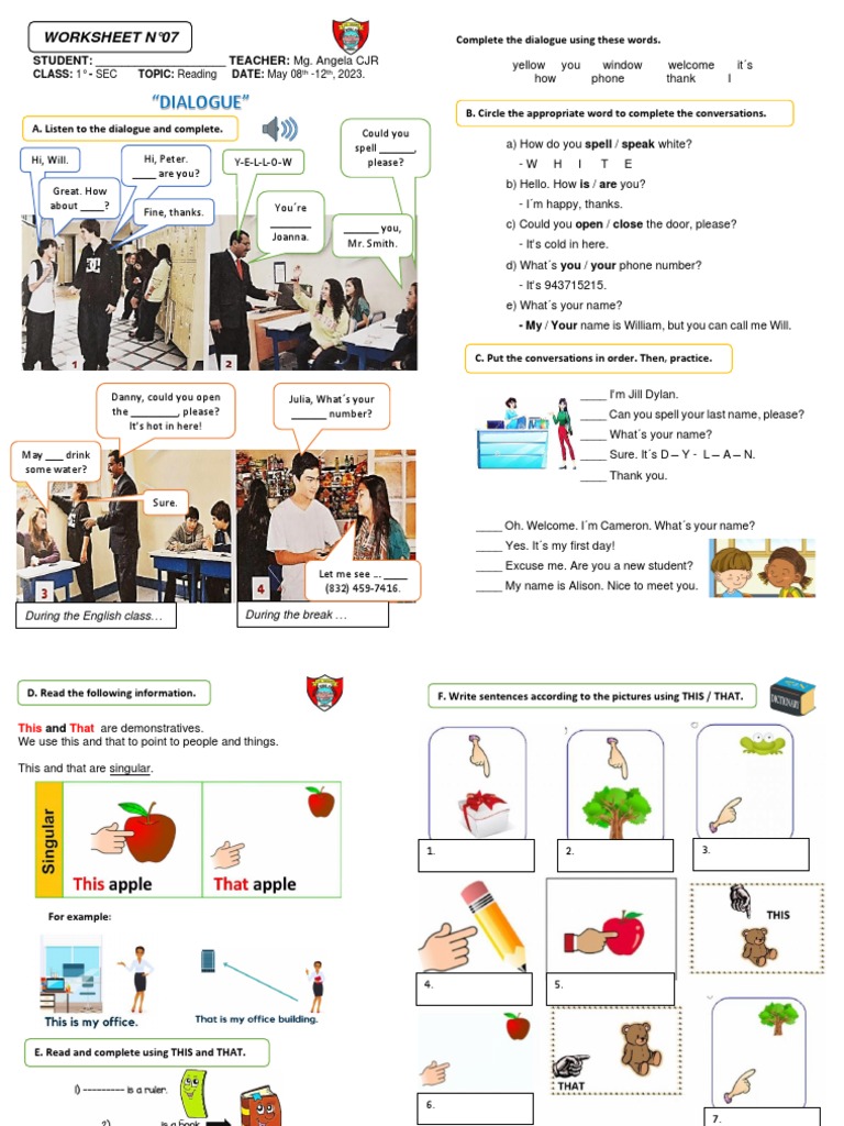 WORKSHEET #07 - Demostratives - Reading | PDF | Linguistics | Cognitive ...