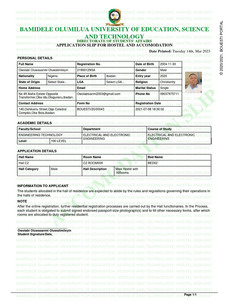 Application Form | PDF | Dormitory