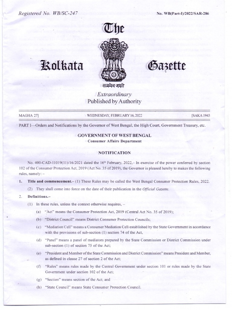 WB Consumer Protection Rules - 2022 | PDF