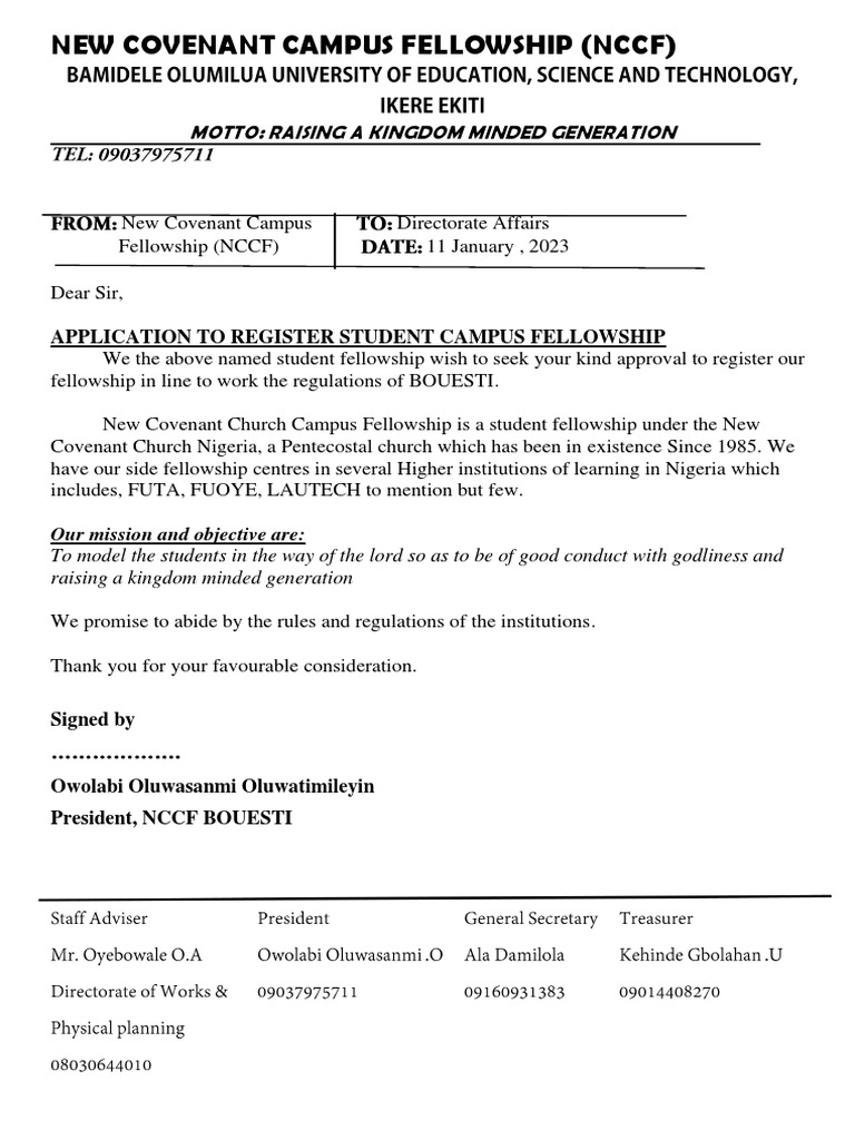 NCCF Registration Application for BOUESTI | PDF