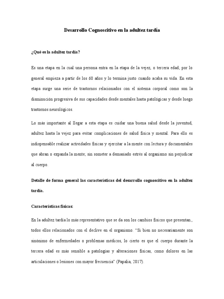 Desarrollo Cognoscitivo en La Adultez Tardía | PDF | Adultos | Vejez
