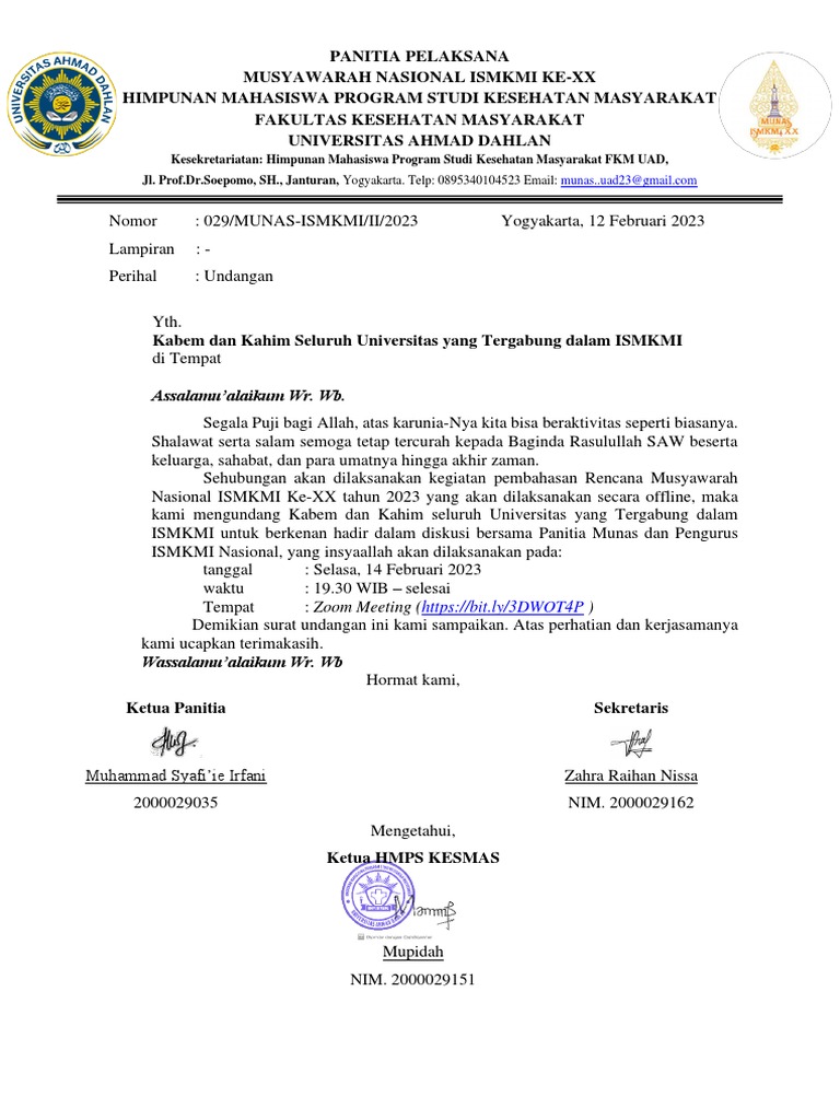 Undangan Musyawarah Nasional ISMKMI XX | PDF