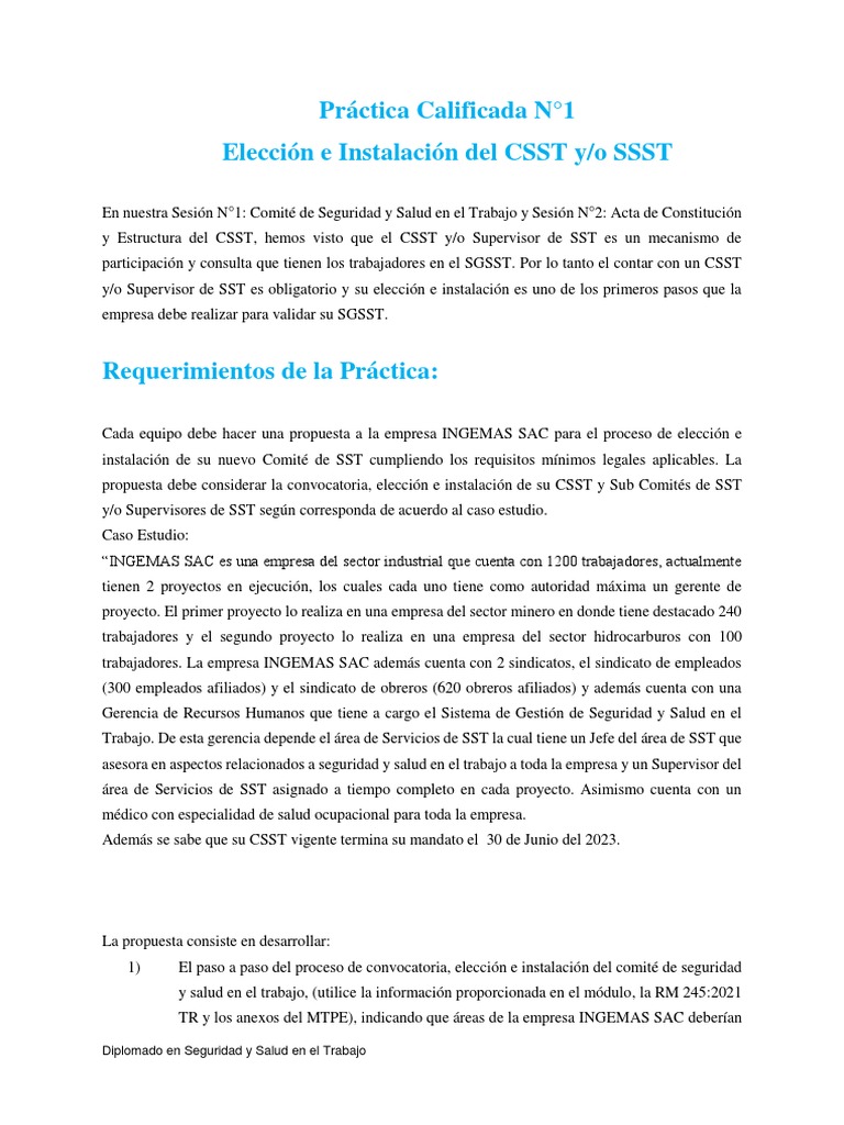 Práctica Calificada Elección e Instalación Del CSST o SSSTv2 - 2023 ...