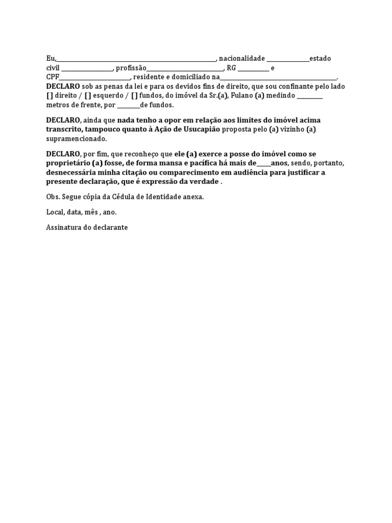 Modelo de Declaracao de Confrontante Ou Confiante | PDF Modelo de Declaracao de Confrontante Ou Confiante | PDF