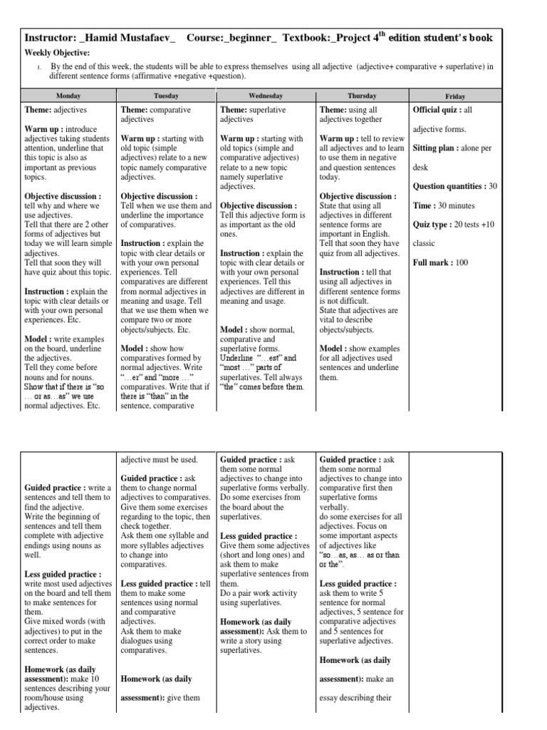One-Week Lesson Plan | PDF