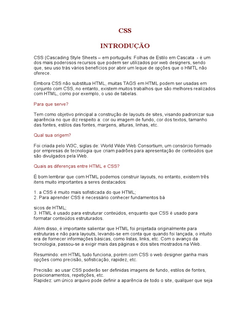 Apostila CSS | Download grátis PDF | Html | Rede mundial de computadores