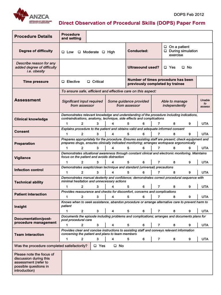 Direct Observation of Procedural Skills (DOPS) Paper Form PDF | PDF | Informed Consent | Simulation