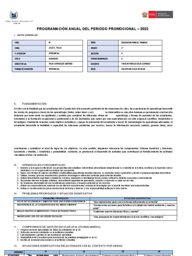 Programacion Ept 1°a | PDF | Aprendizaje | Evaluación