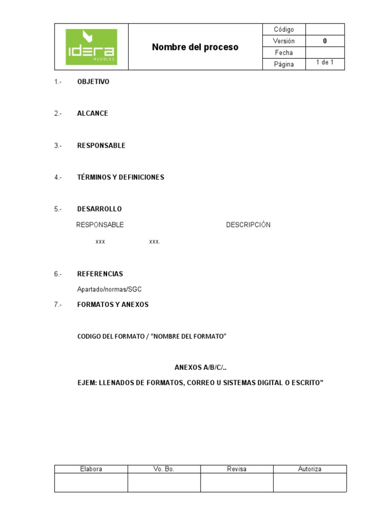Formato de Procedimientos | PDF Formato de Procedimientos | PDF