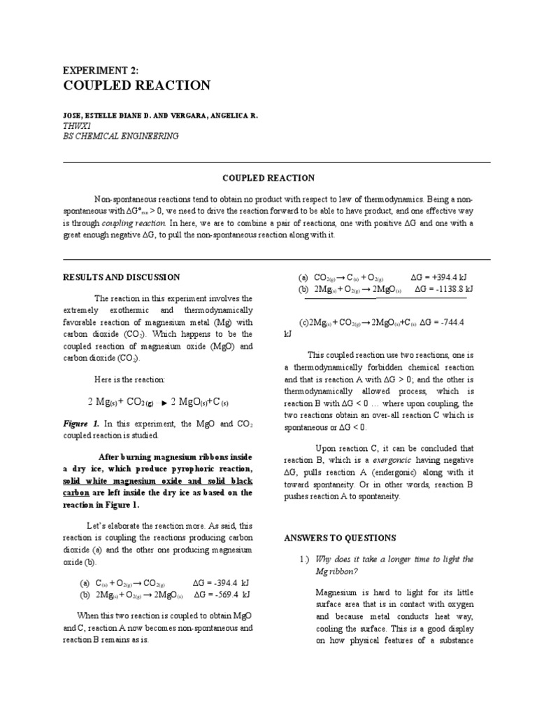 Chem 17 - Coupled Reaction | PDF | Chemical Reactions | Adenosine ...