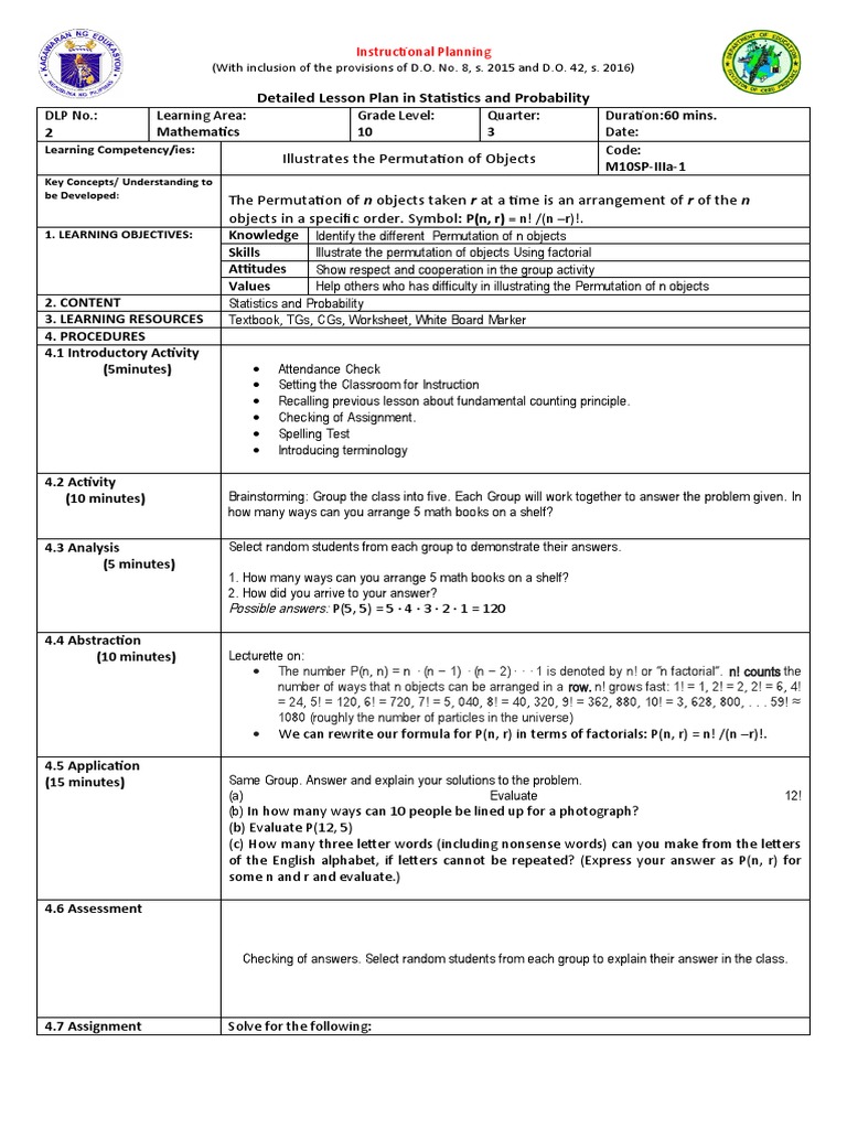 Permutation Of Nth Objects Taken R At A Time Pdf Mathematics Statistics