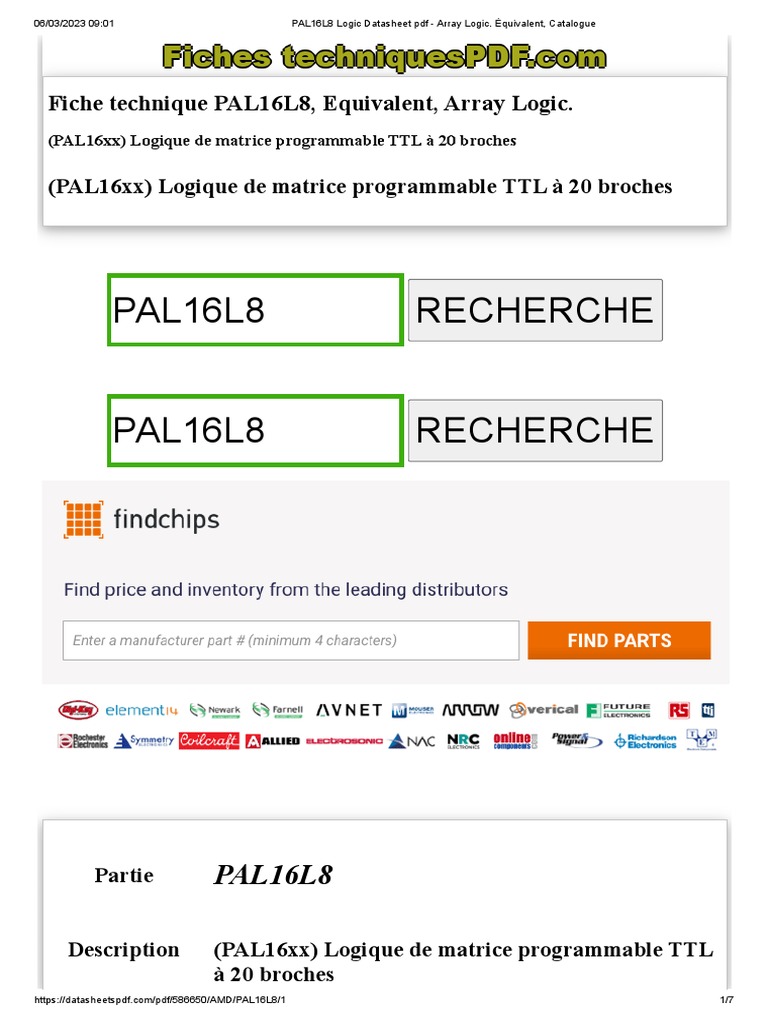 Fiche technique PAL16L8 Logic | PDF | Électronique | Design électronique